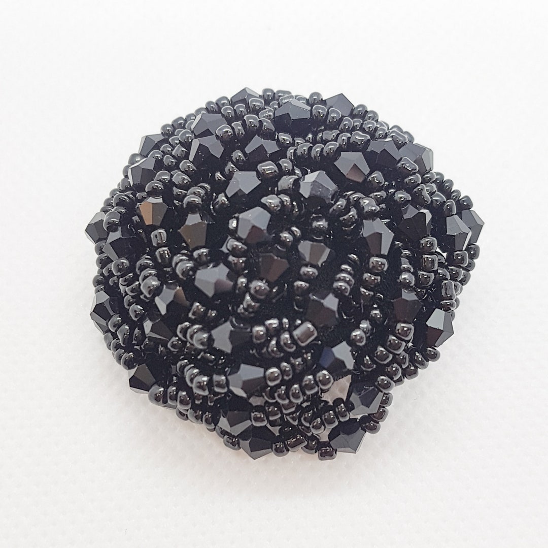 Black Bead Cluster shank button 43mm beaded embellishment button craft ...