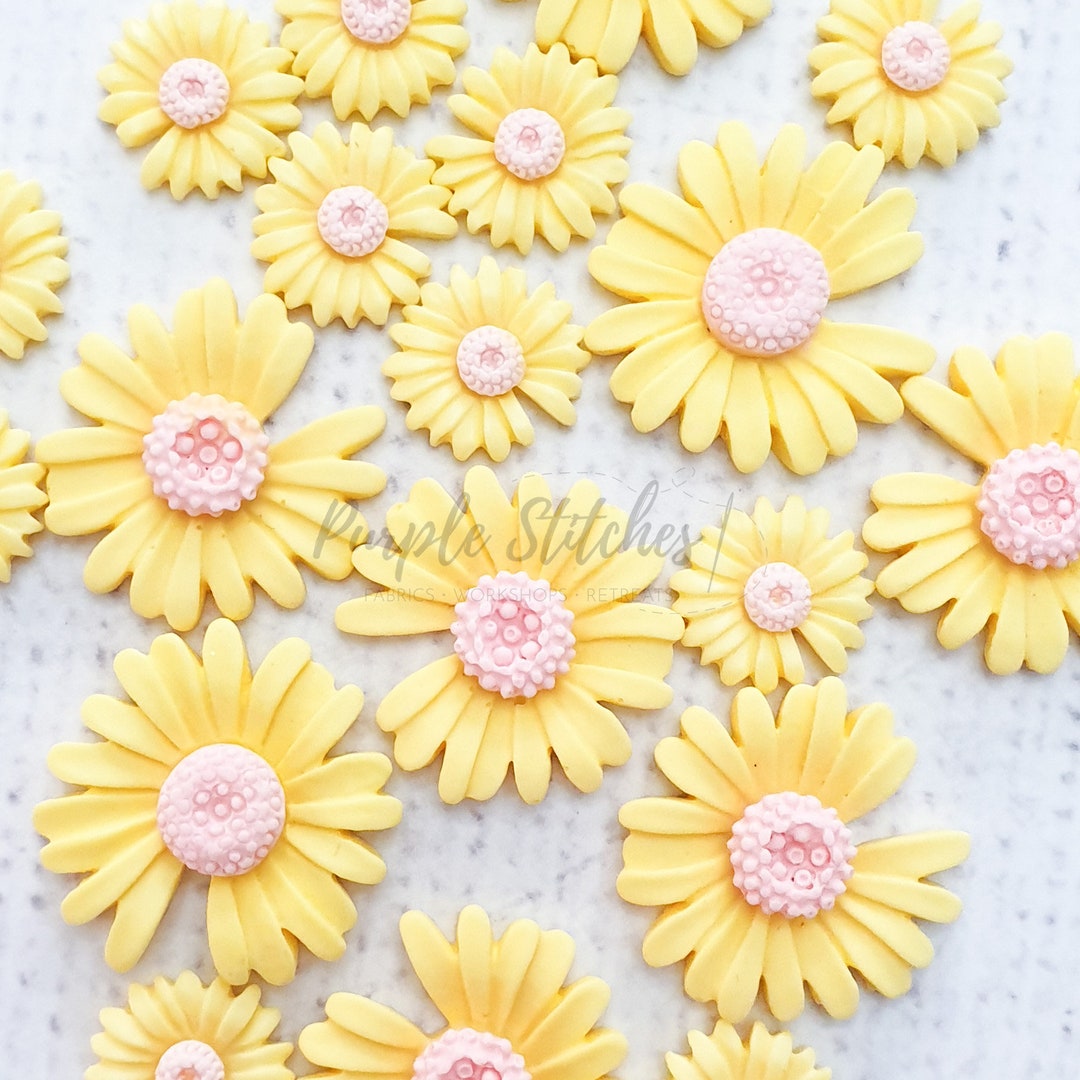 YELLOW Daisy Flatback Flower Daisy Resin Cabochon Embellishment Decoden ...