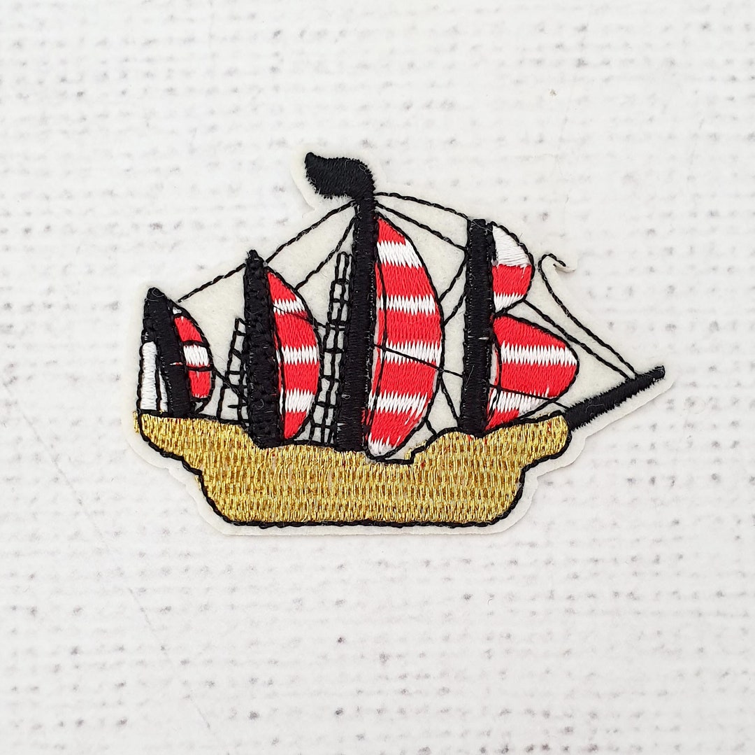 Red Black Boat Iron on Patch, Nautical Iron on Patch Sailing Seaside ...