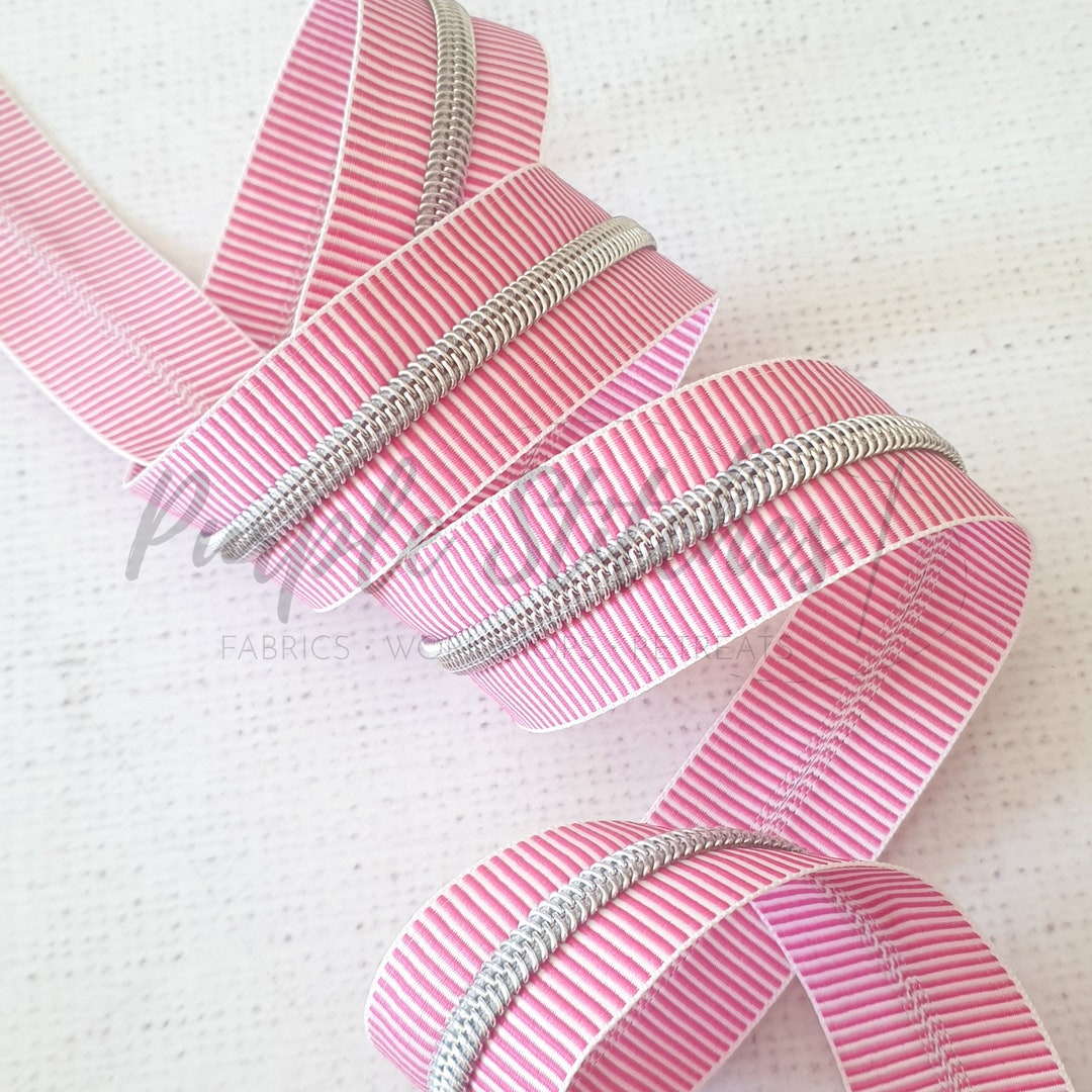 Pink Zebra Zipper Tape With Silver Colour Coil Teeth - #5 Zip by the ...