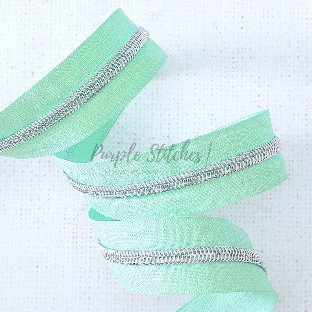 Mint Green Zipper Tape With Silver Colour Coil Teeth - #5 Zip by the ...