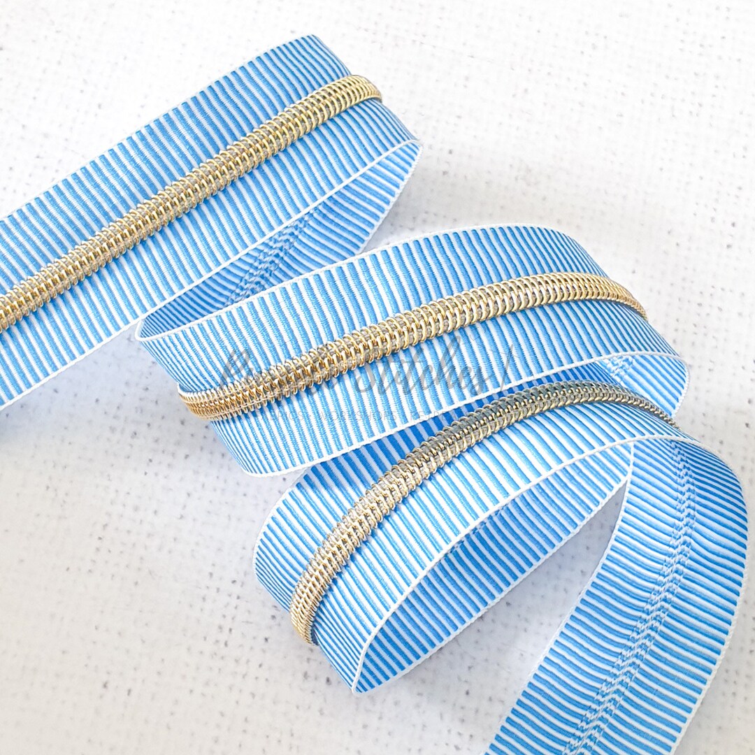 Blue Zebra Zipper Tape With Light Gold Colour Coil Teeth - #5 Zip by ...
