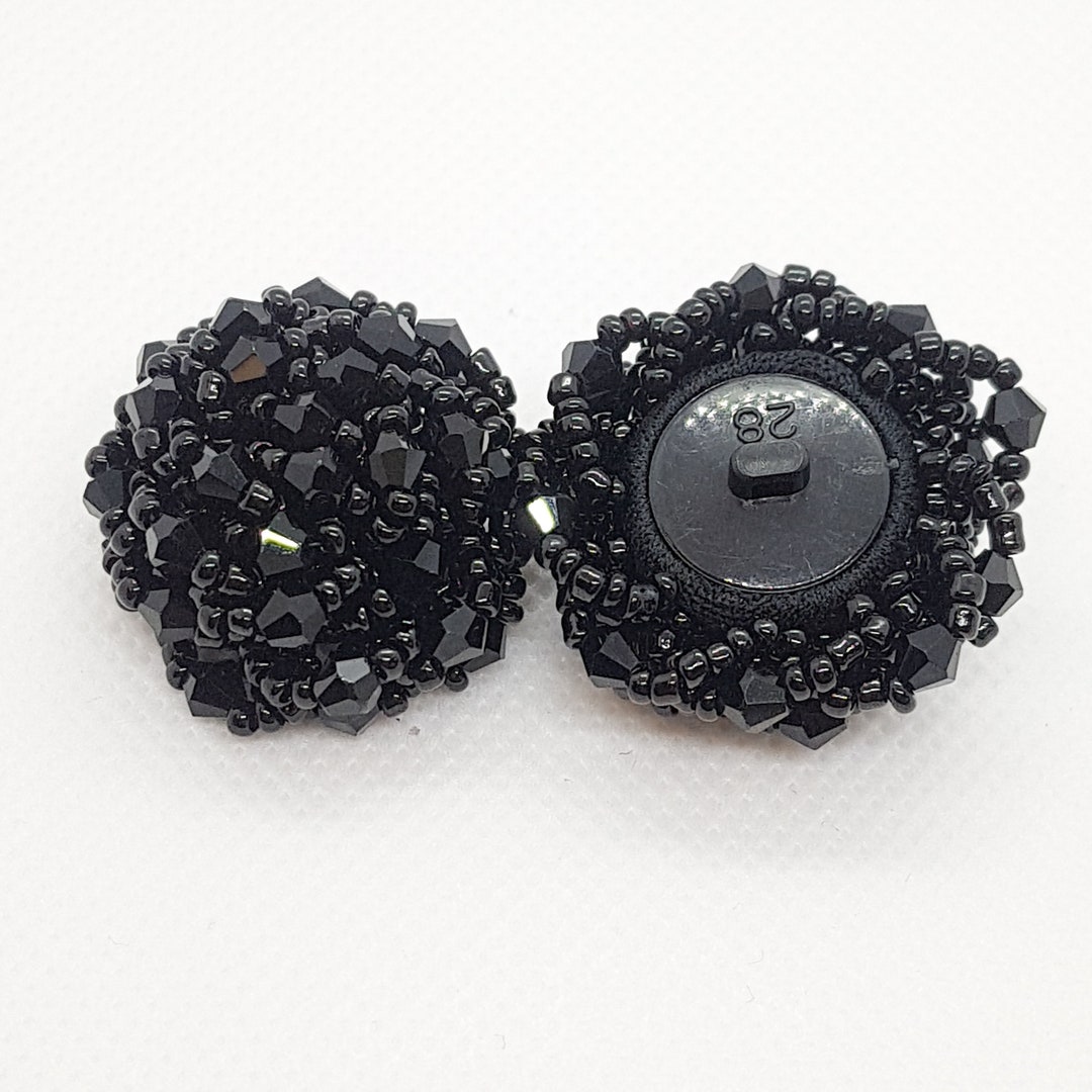 Black Bead Cluster Shank Button 30mm Beaded Embellishment Button Craft ...