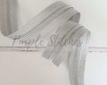 Size 3 Metallic Silver Zipper by the Yard With Silver Coil - Etsy