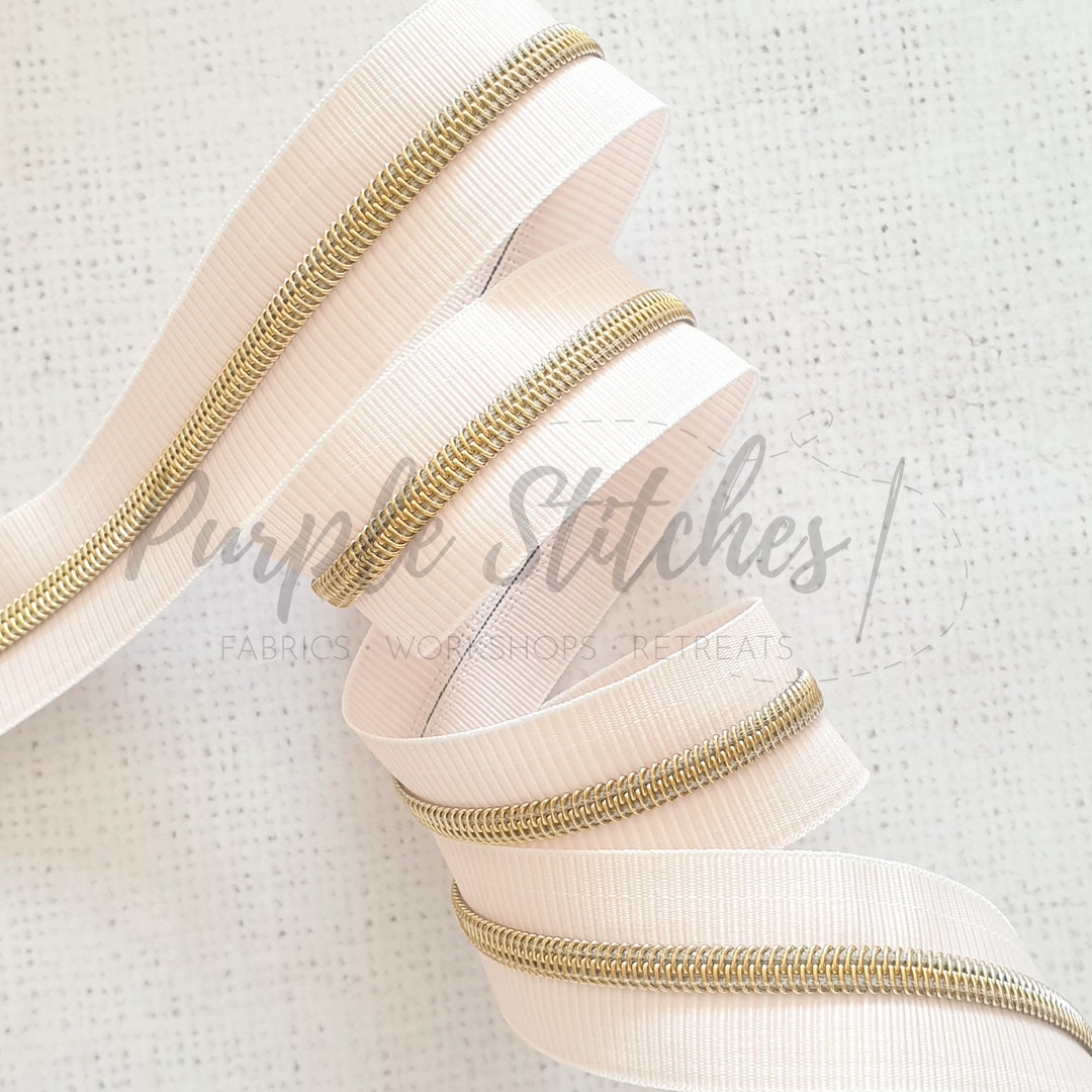 Pale Pink Zebra Zipper Tape With Light Gold Colour Coil Teeth - #5 Zip ...