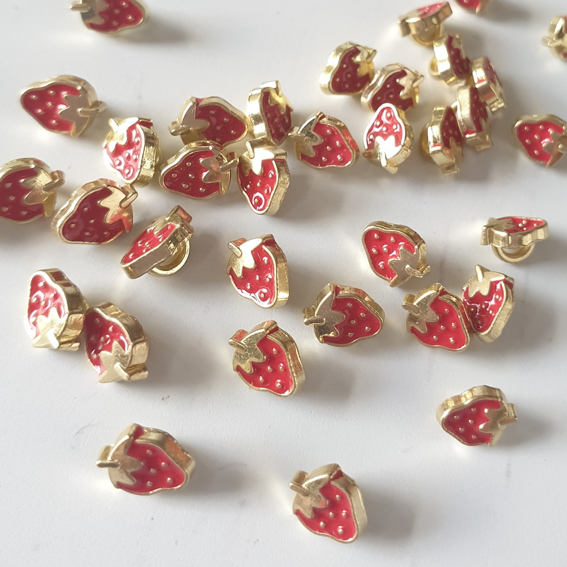 RED and GOLD colour Strawberry button metal Tiny shank button | Etsy