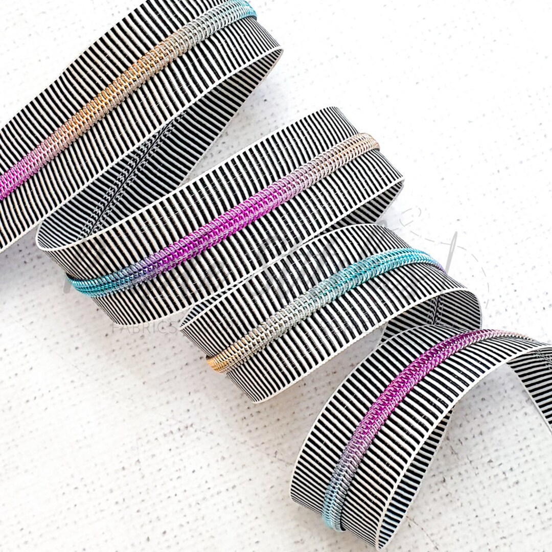 Zebra Zipper Tape With Rainbow Coil Teeth - #5 Zip by the Metre, Black ...