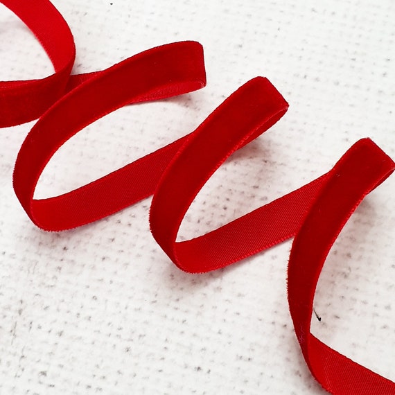 10mm / 3/8 RED velvet ribbon single sided ribbon hair | Etsy