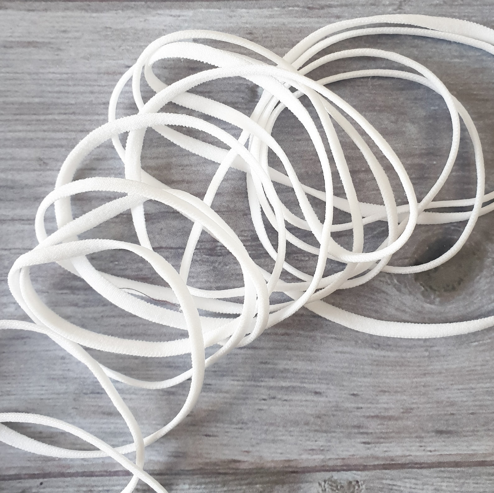 4mm / 1/8" WHITE Flat Soft Tubular Elastic Cord / Ear Loop Elastic Band ...