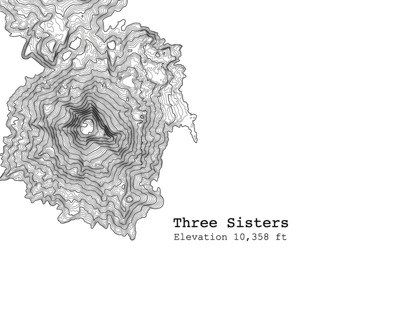 Three Sisters Oregon Art Print Topographic Map - Etsy
