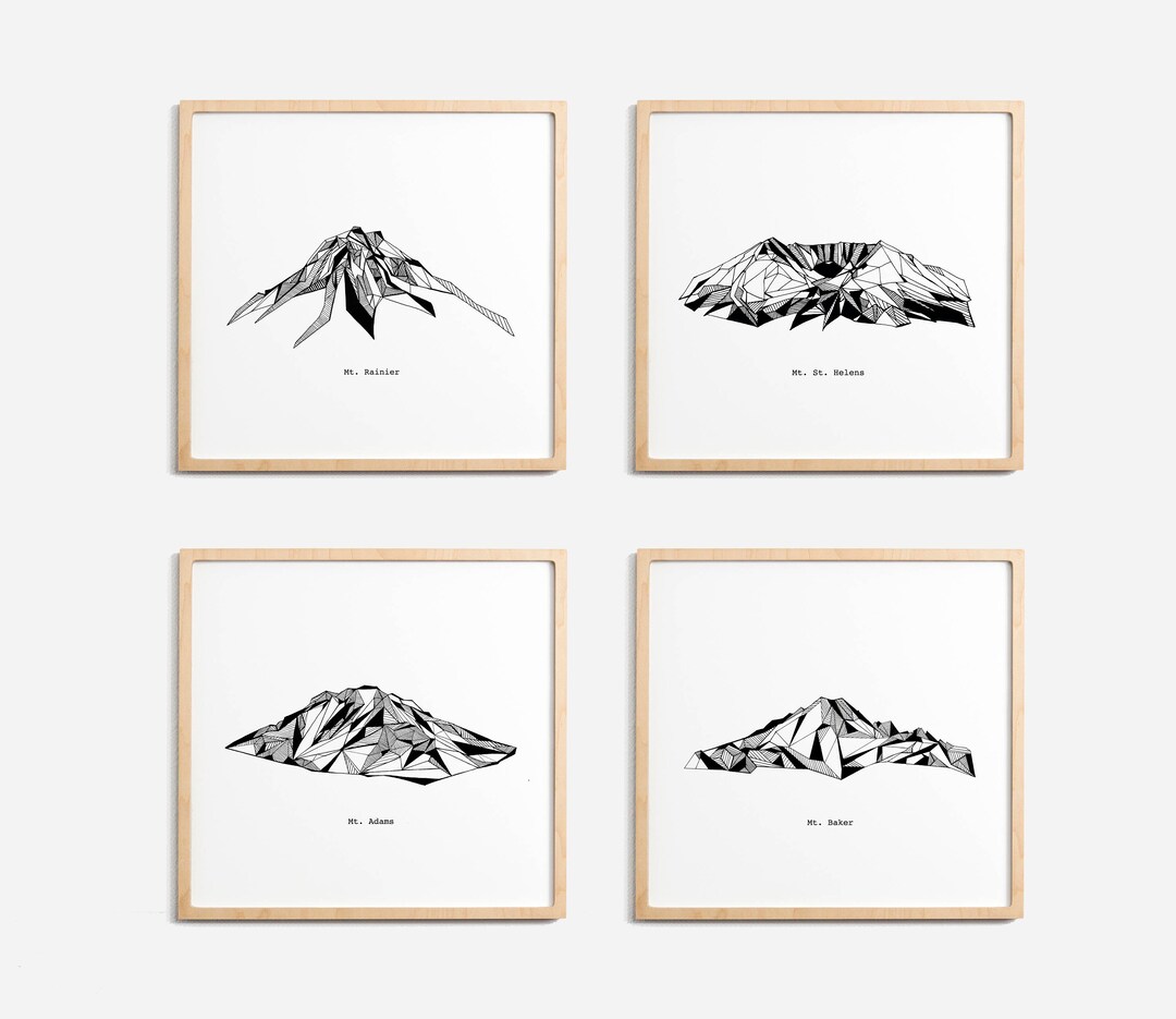 Washington State Mountains Polygonal Drawings Art Print Collection - Etsy