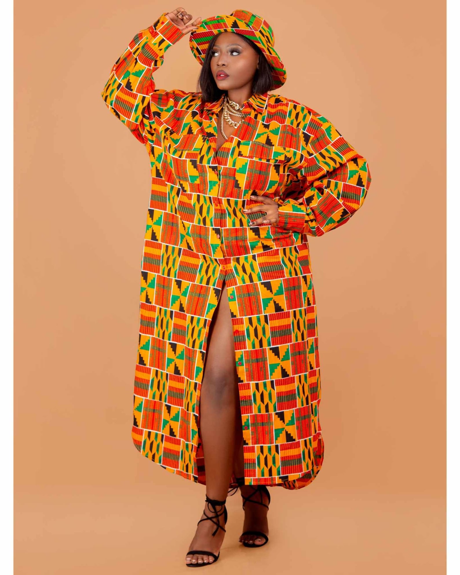 Kenny Kente Ankara African Print Maxi Dress Shirt Dress Oversized/hat ...