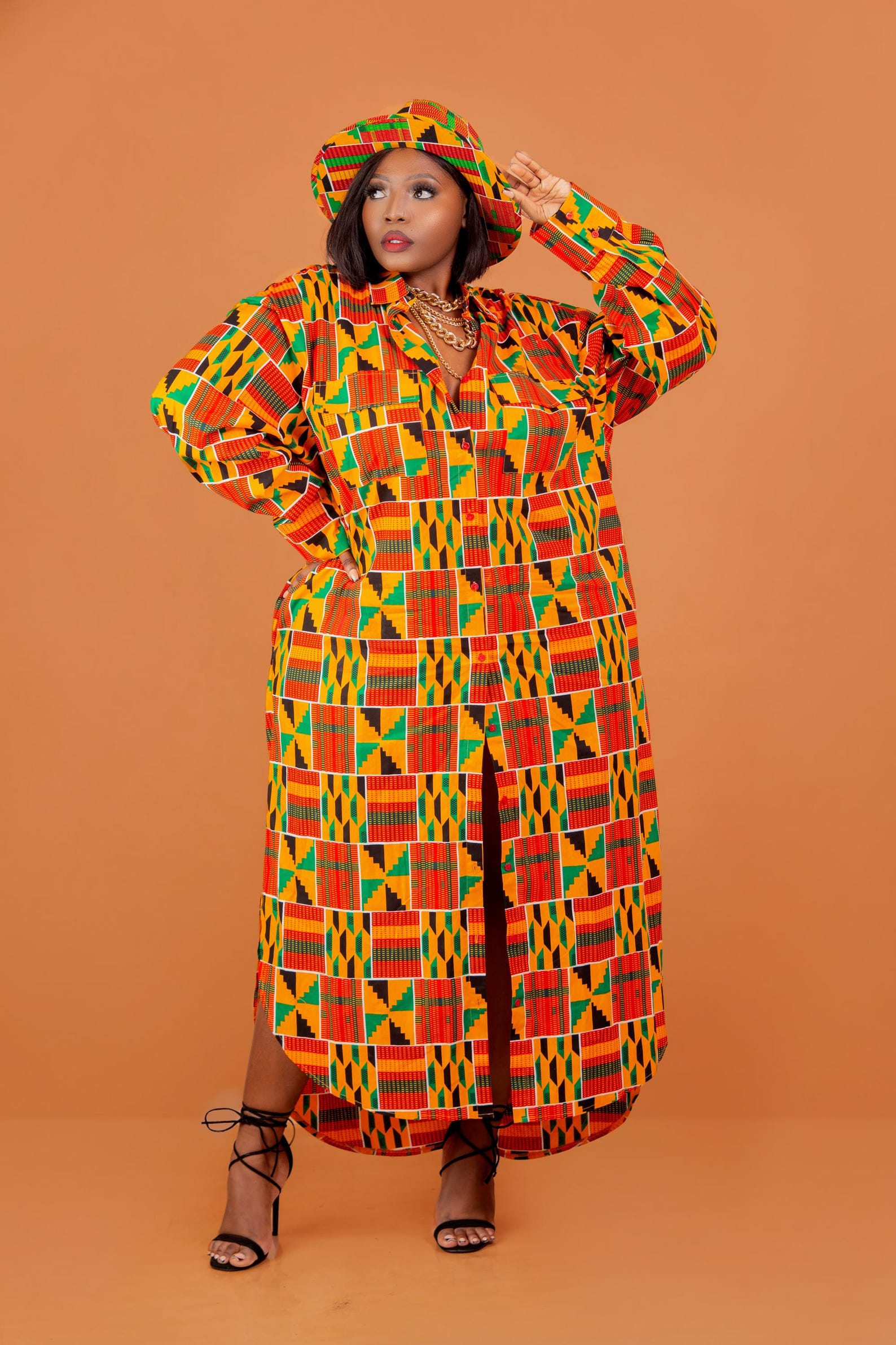 Kenny Kente Ankara African Print Maxi Dress Shirt Dress Oversized/hat ...