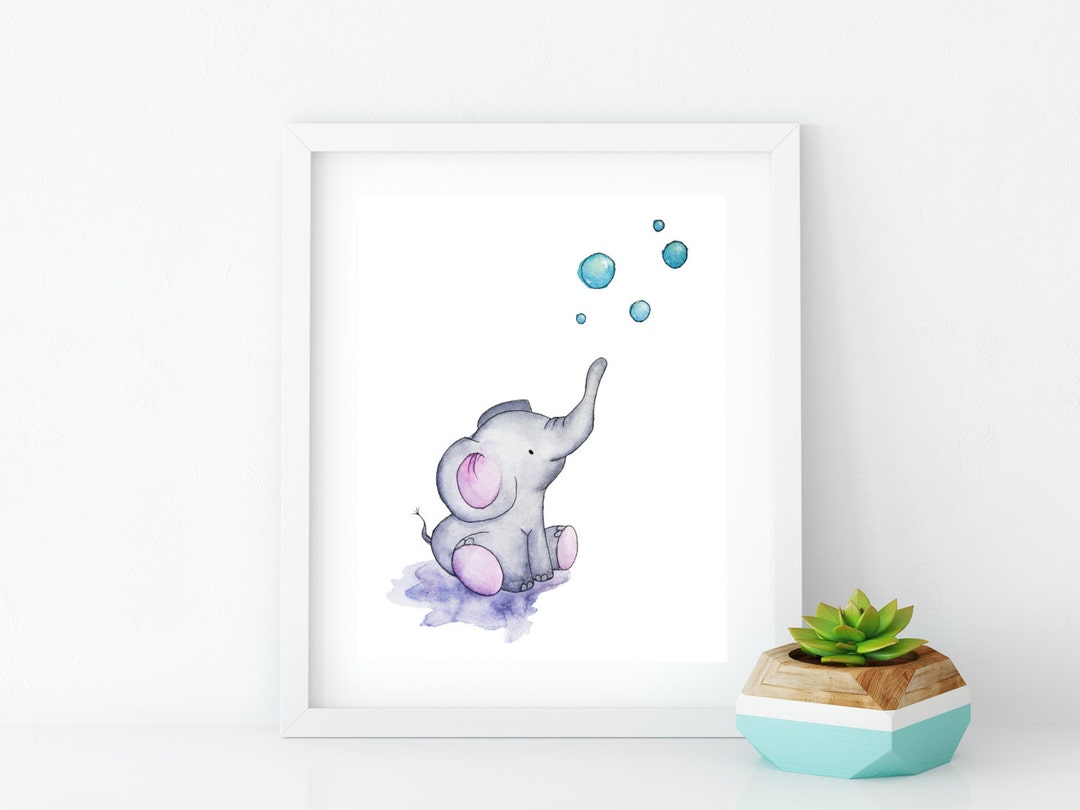 HUBERT the ELEPHANT. Art Print Bubbles Watercolour Zoo Baby Elephant ...