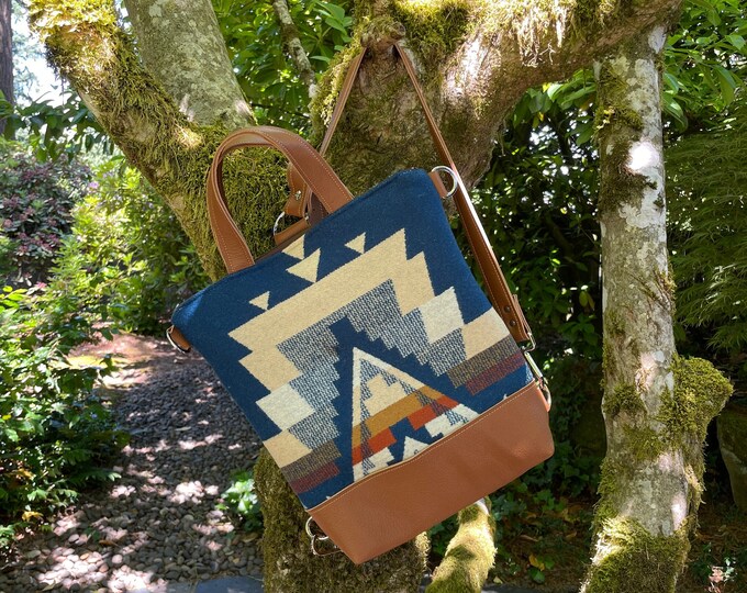 Medium Backpack/crossbody Bag in Southwestern Wool-rock Point Blue Wool ...