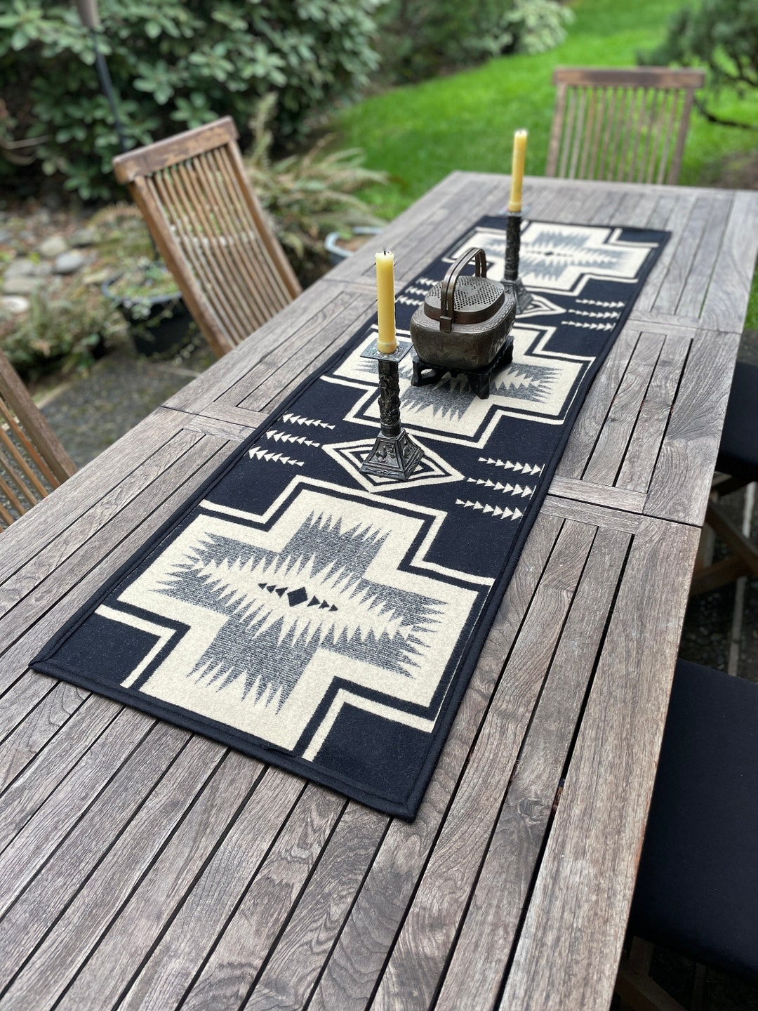 Tribal Wool Table Runner-harding-black and Cream Southwestern Runner ...