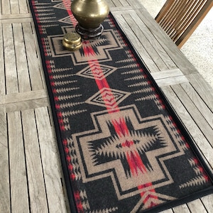 Table Runner in Oregon Wool-harding, Black Tan and Red Tribal Design ...