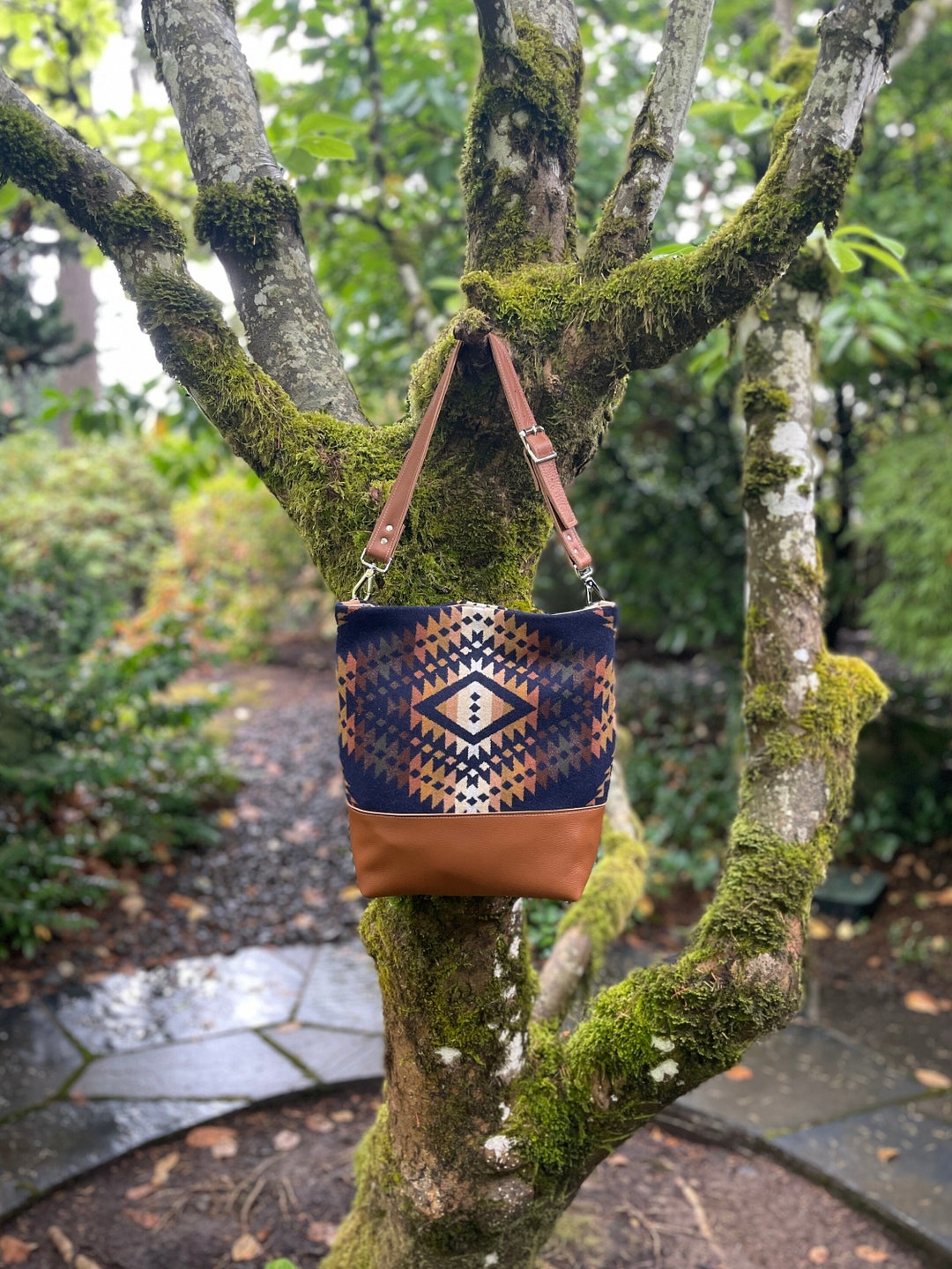 Hobo Tote Bag in Wool Land Leather, Mission Trails Navy, Boho Tote Bag ...