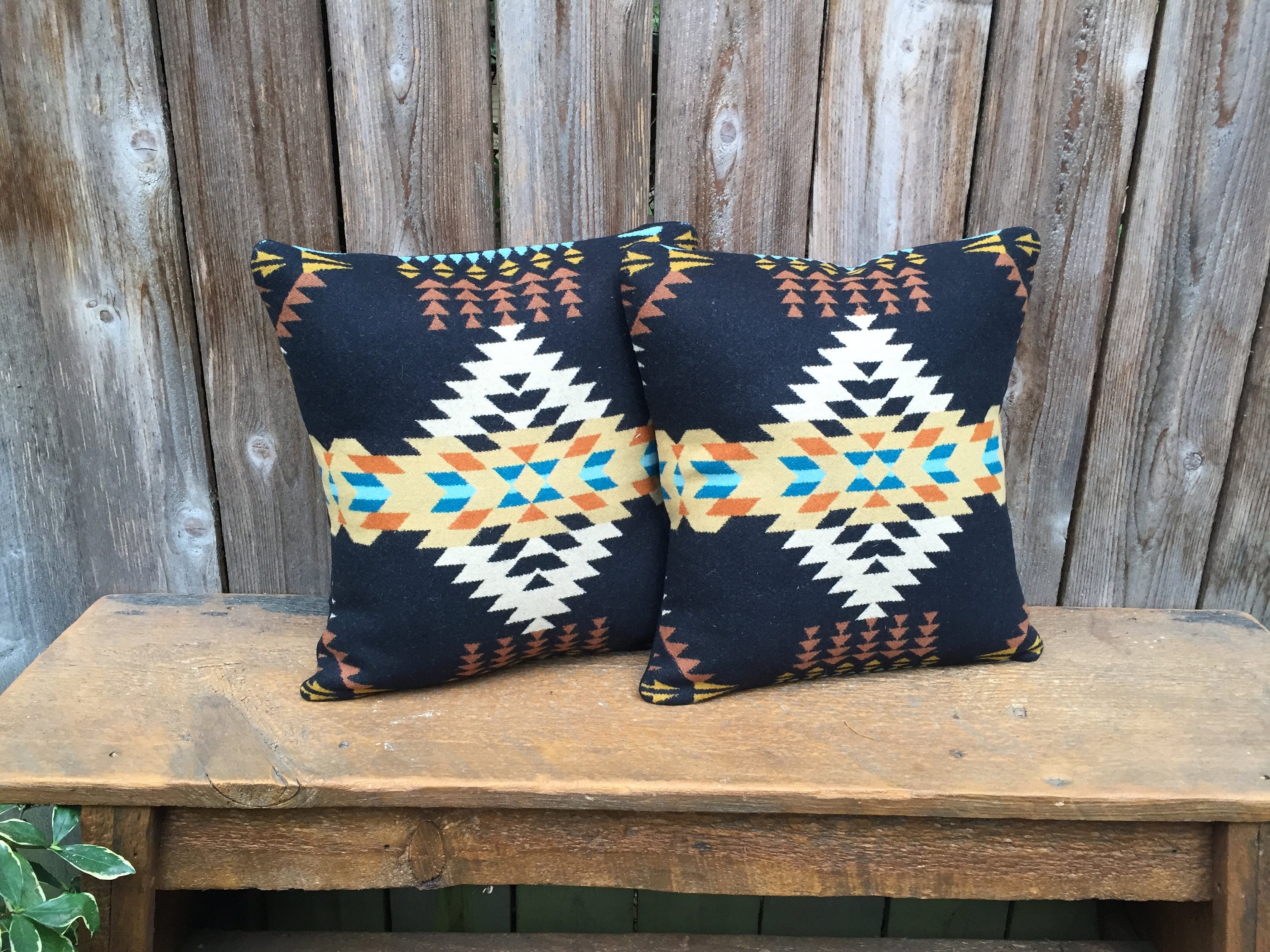 Tribal Wool Pillow Cover in Pendleton Wool Rancho Arroyo Black - Black ...