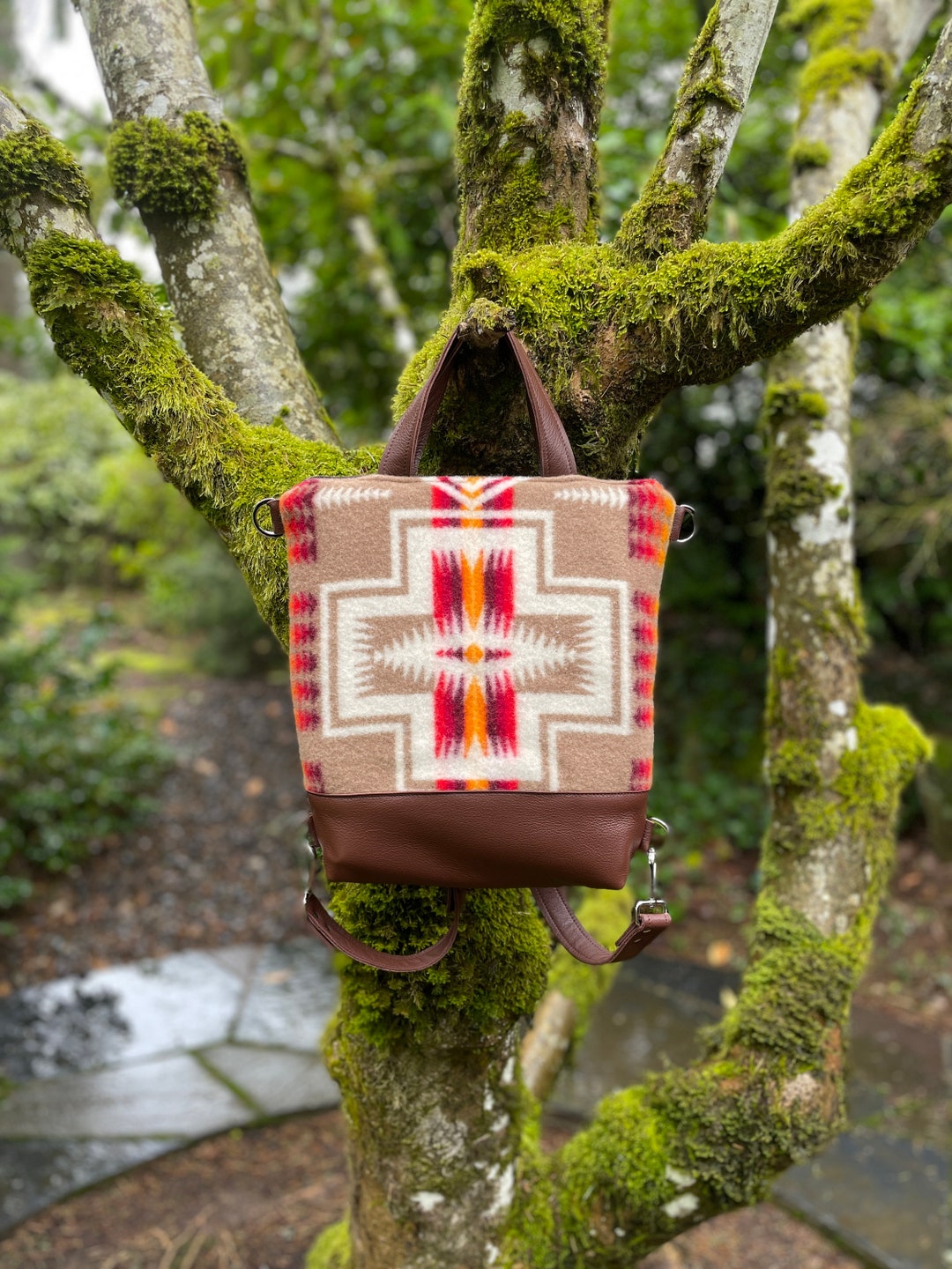 Medium Backpack/crossbody Bag in Southwestern Wool-harding Wool and Leather Backpack-ready to ...