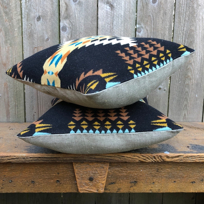 Tribal Wool Pillow Cover in Pendleton Wool Rancho Arroyo Black - Black ...