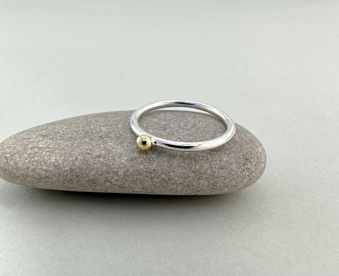 18ct Gold and Silver Stacking Ring, 1.8 Mm Stacking Ring, Polished ...