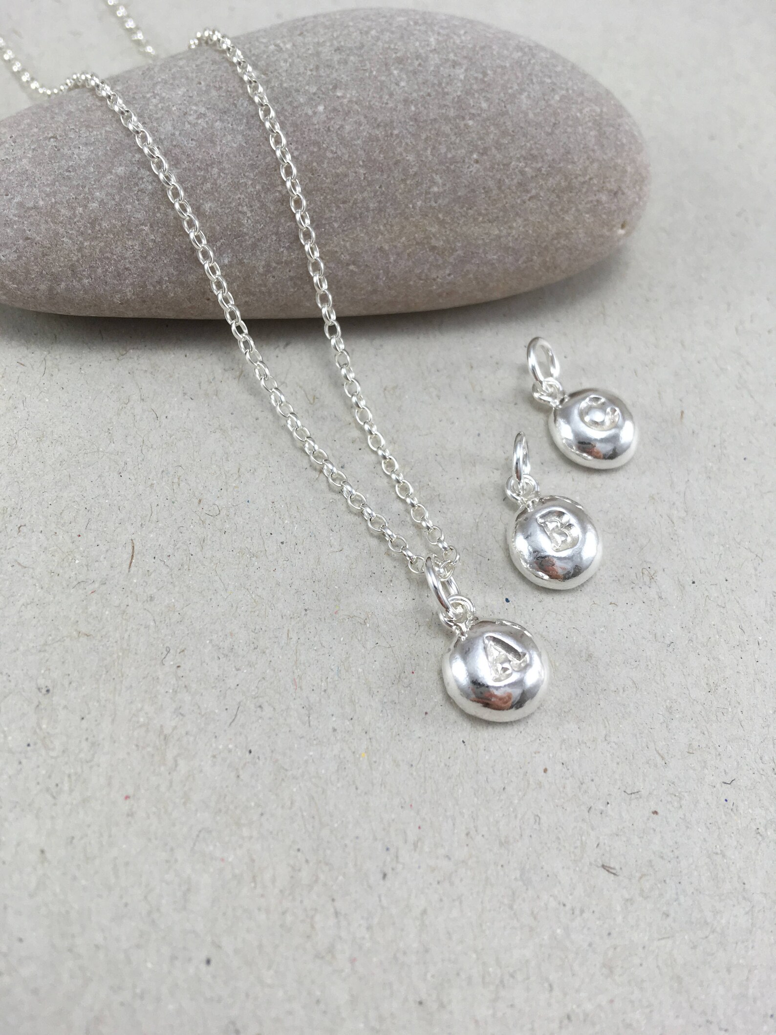 Sterling Silver Personalised Pebble Necklace Silver Initial | Etsy