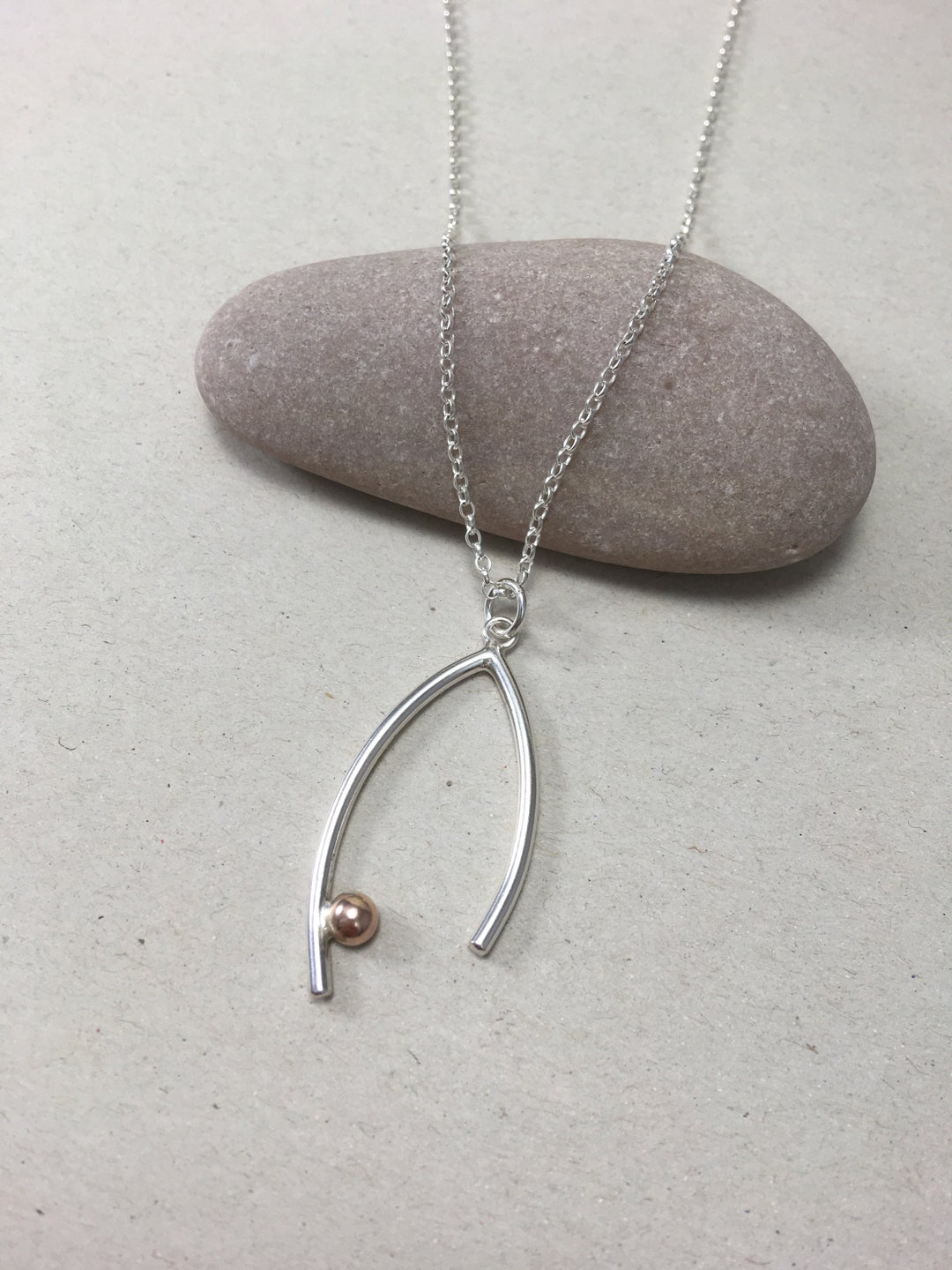 Handmade 9ct Red Gold & Sterling Silver Wishbone Pendant - Etsy