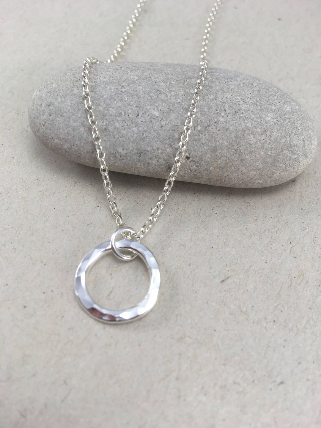 Hammered Sterling Silver Circle Necklace, Minimalist Silver Circle ...
