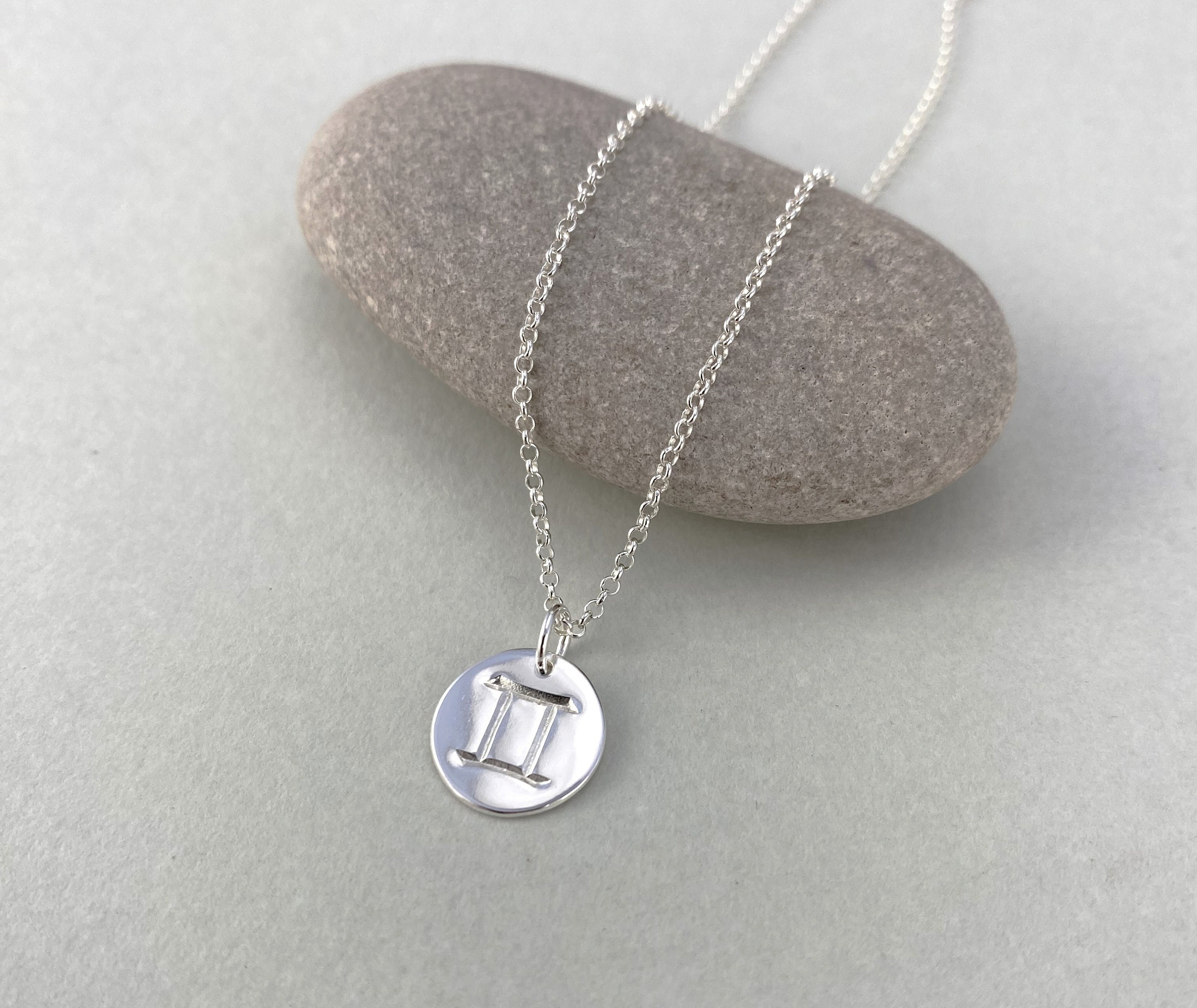Sterling Silver Gemini Star Sign Necklace Silver Zodiac Pendant Polished Silver Disc Gemini Charm Personalised Necklace Etsy