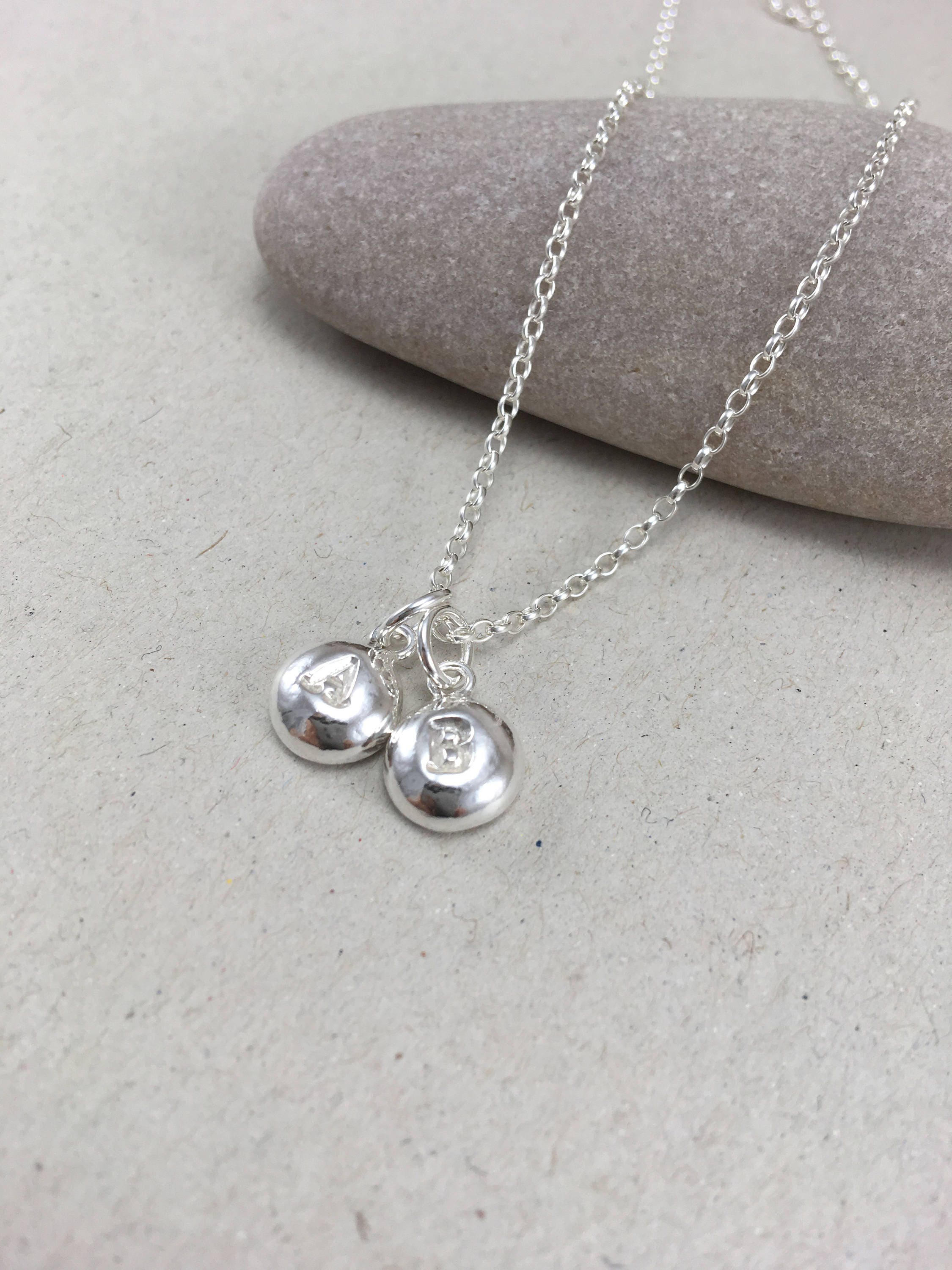 Personalised Handmade Sterling Silver Initial Pebble Necklace - Etsy UK