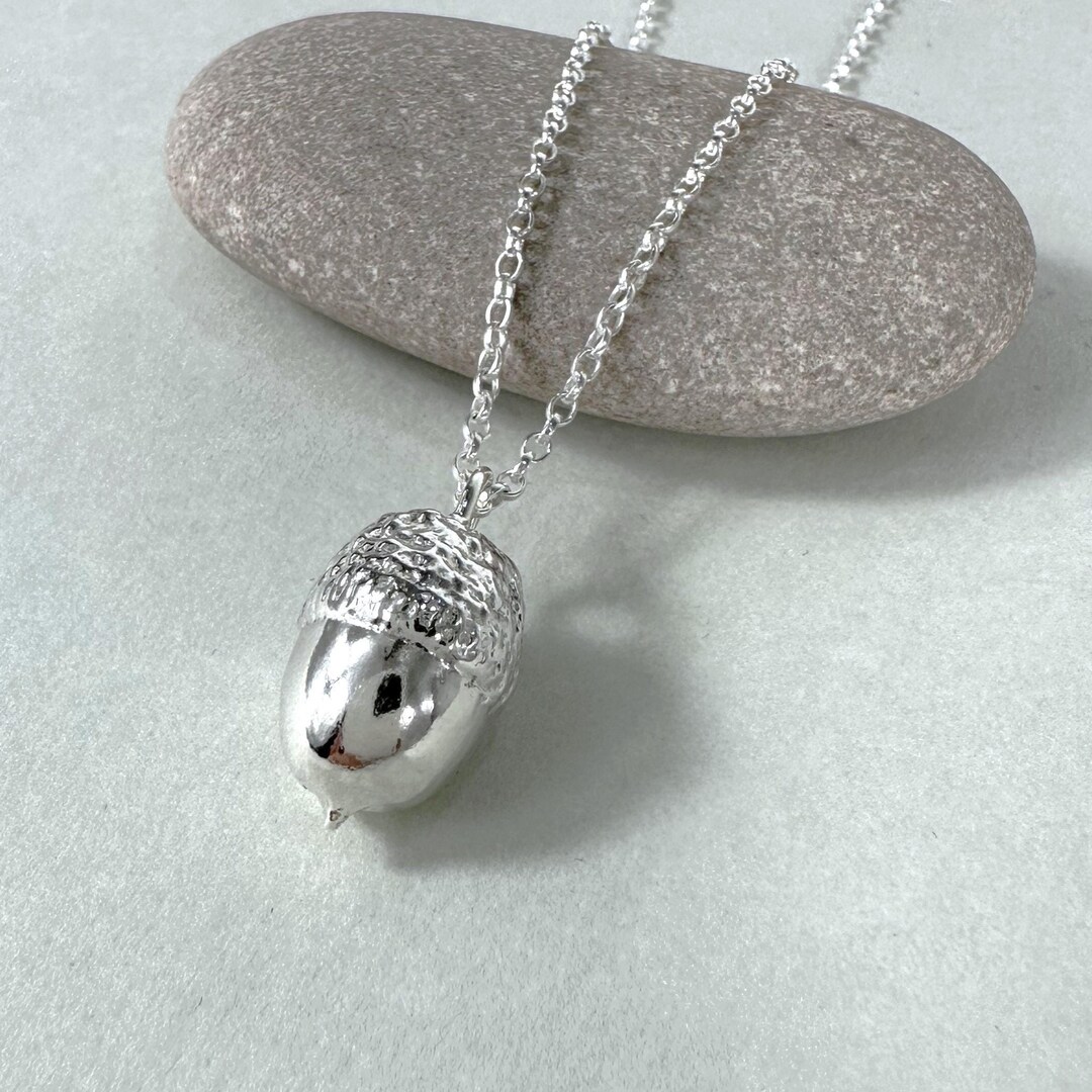 Solid Sterling Silver Acorn Necklace, Hallmarked Sterling Silver Cast ...