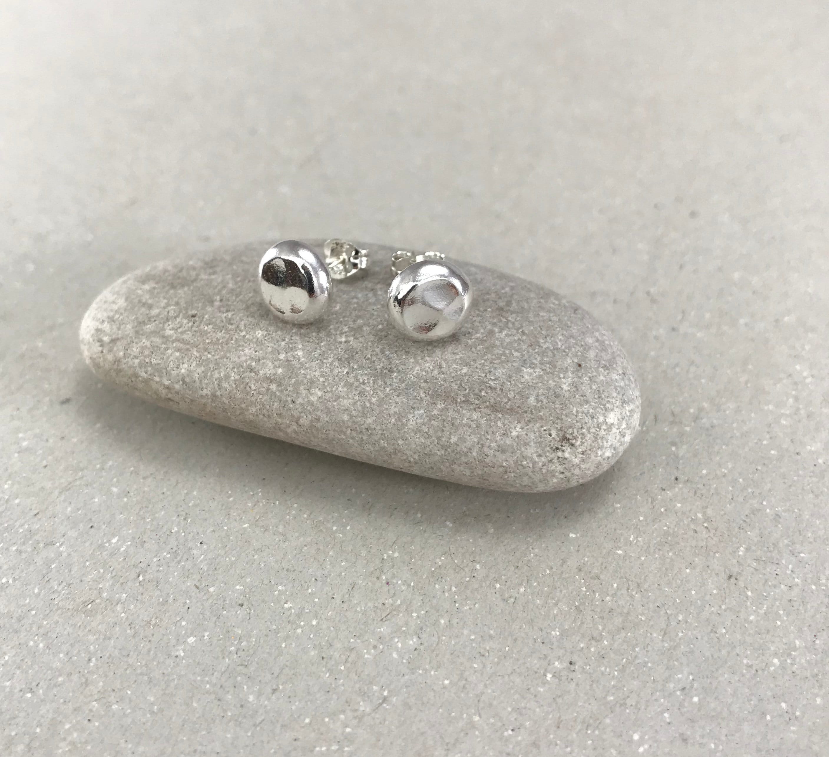 Silver Pebble Stud Earrings Handmade Pebble Earrings - Etsy UK