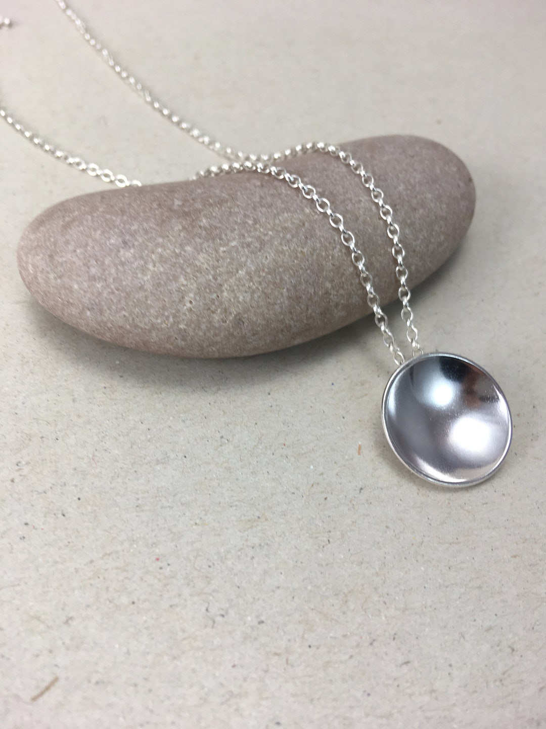 Sterling Silver Dome Necklace, Silver Circle Pendant, Handmade Silver ...