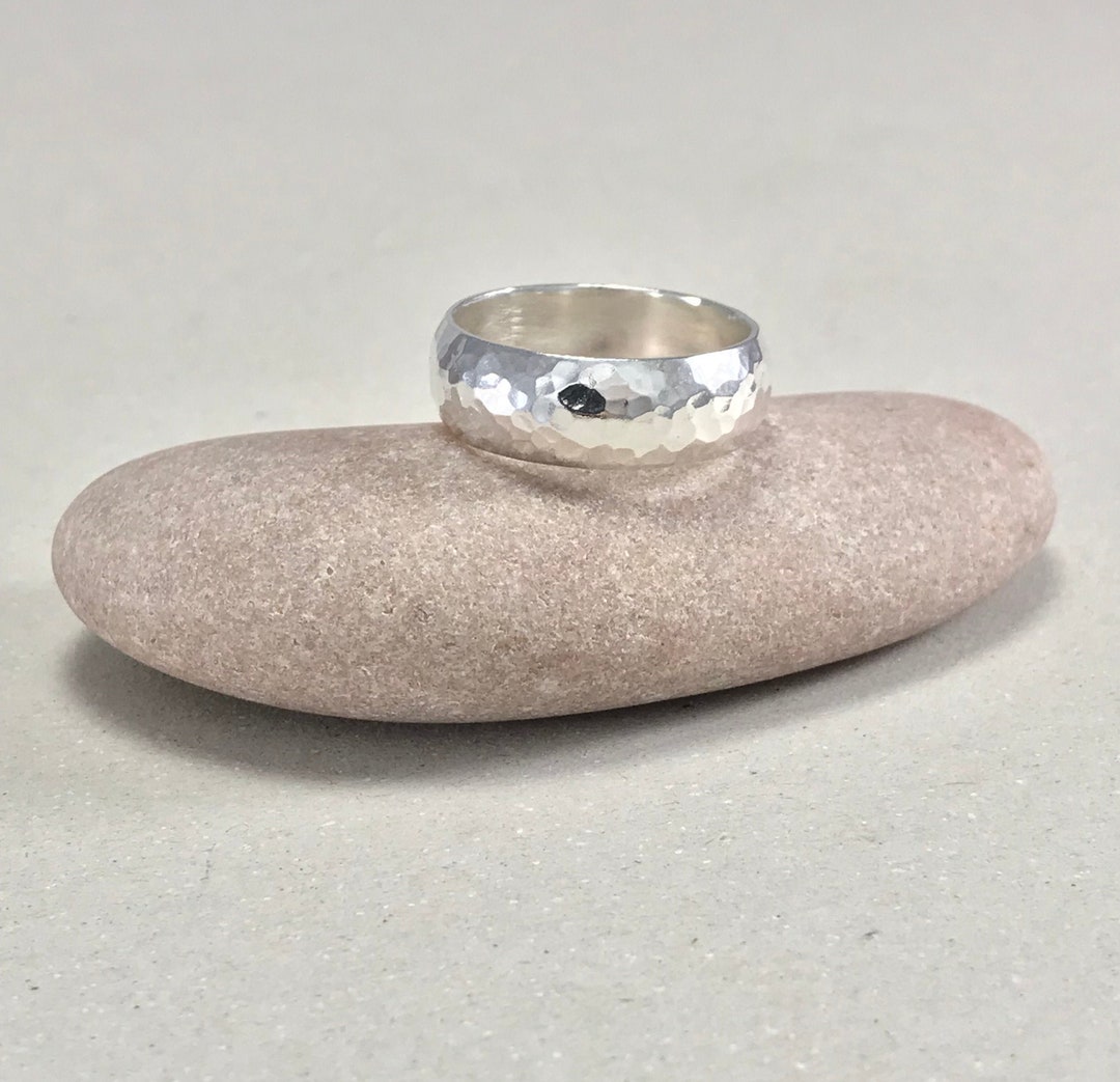 8mm D Shaped Hammered Sterling Silver Wide Wedding Ring - Etsy