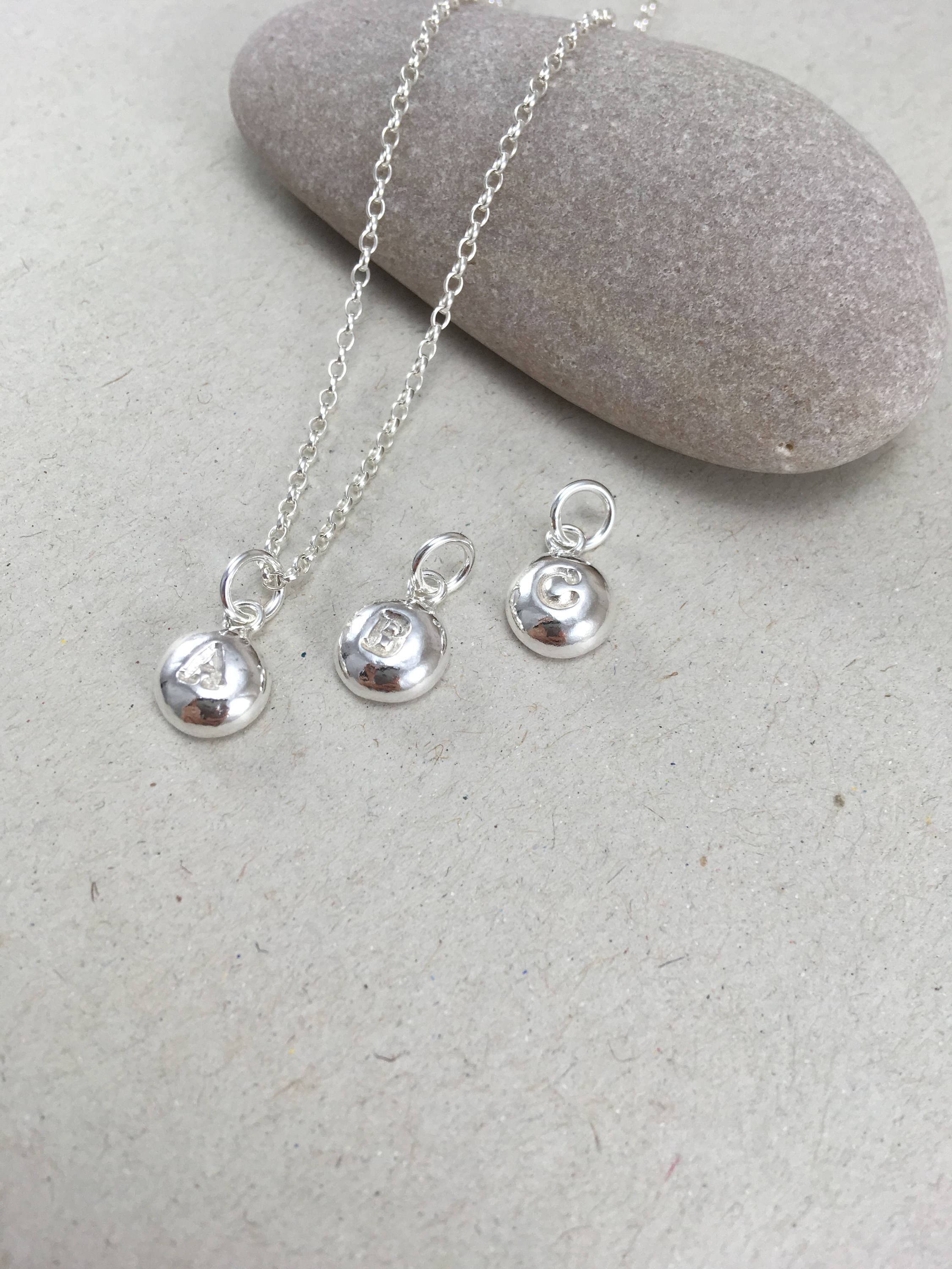 Sterling Silver Personalised Pebble Necklace Silver Initial | Etsy
