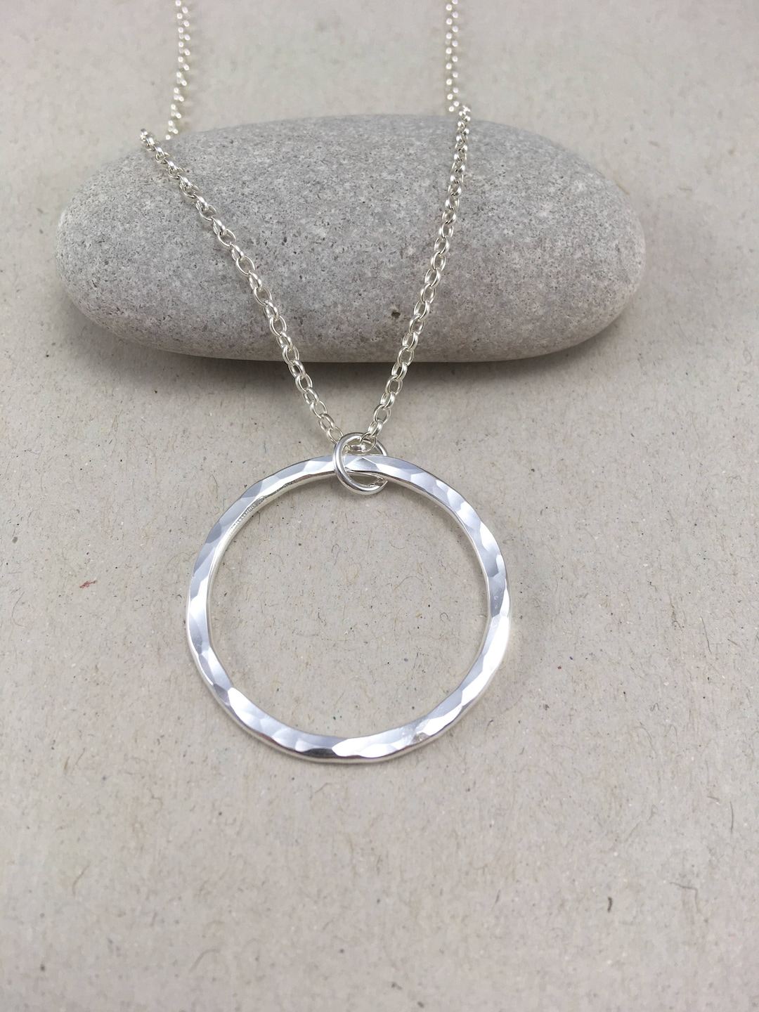 Large Hammered Sterling Silver Circle Necklace, Hammered Silver Circle ...