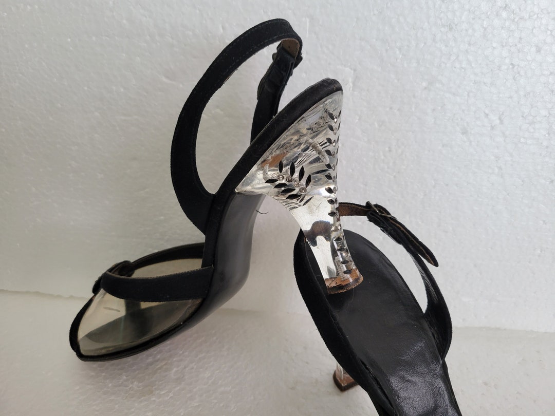 Vintage 50's/40's Acrylic Heels With Rhinestones - Etsy