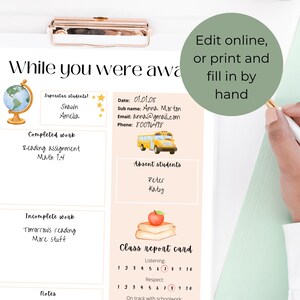 Substitute Teacher Note, Canva Template Printable With While You Were ...