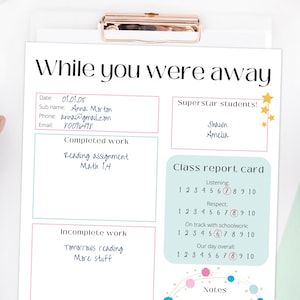 Substitute Teacher Note, Canva Template Printable With While You Were ...