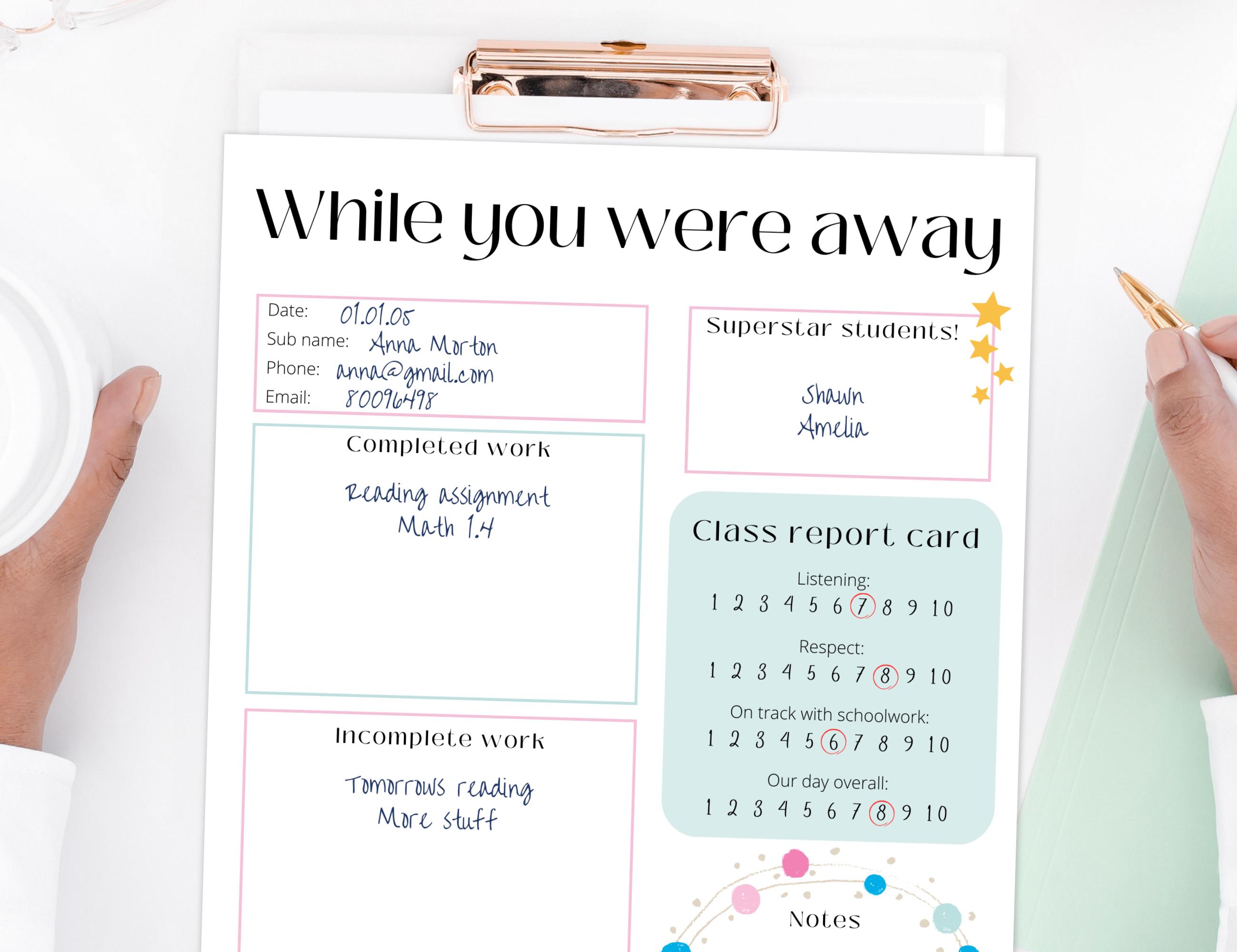 Substitute Teacher Note, Canva Template Printable With While You Were ...