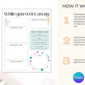 Substitute Teacher Note, Canva Template Printable With While You Were ...