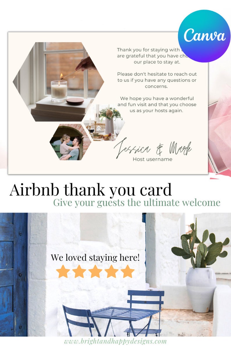 Airbnb Host Thank You Card, Canva Template Welcome Card, Vacation ...