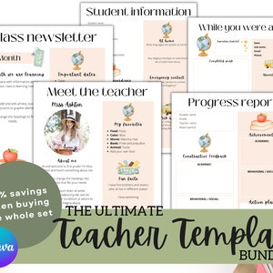 Teacher Bundle Canva Templates With Meet the Teacher, Substitute Note ...
