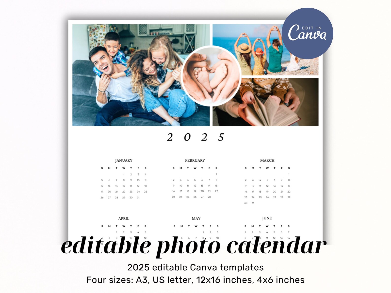 Family Photo Calendar 2025, Canva Template Editable Minimalist Calendar ...