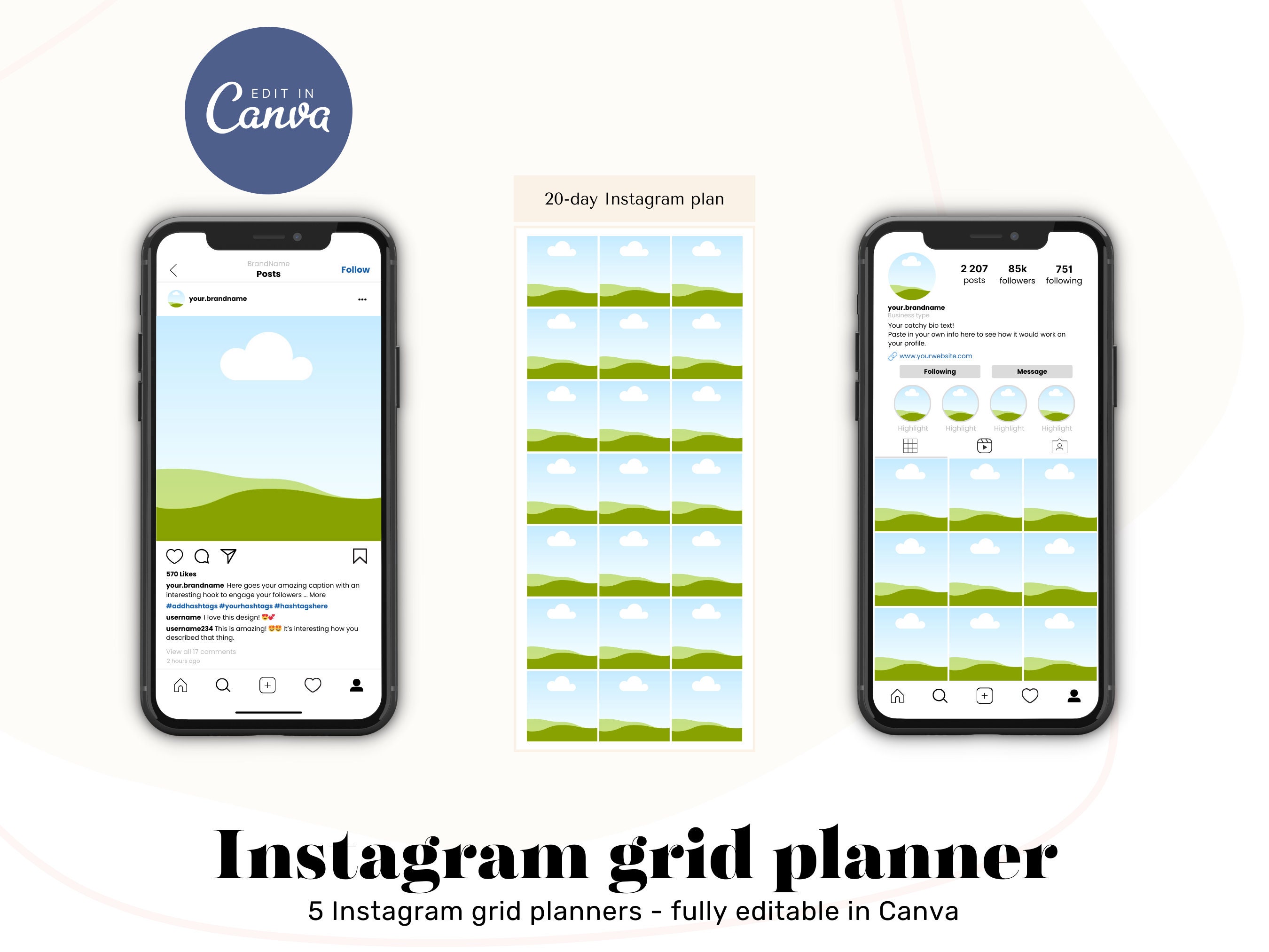 Instagram Grid Planner Canva Template Social Media Planner - Etsy