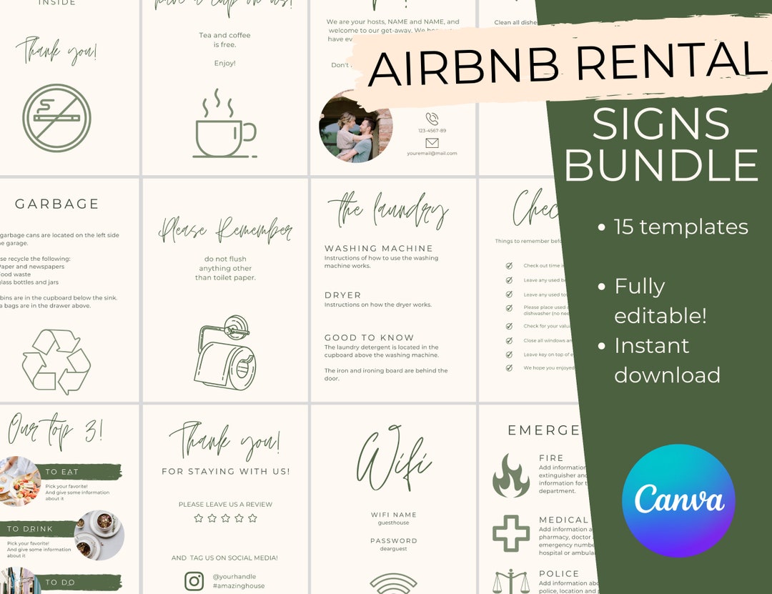 Airbnb Signs Templates Editable in Canva for Rental Home, Airbnb Host ...