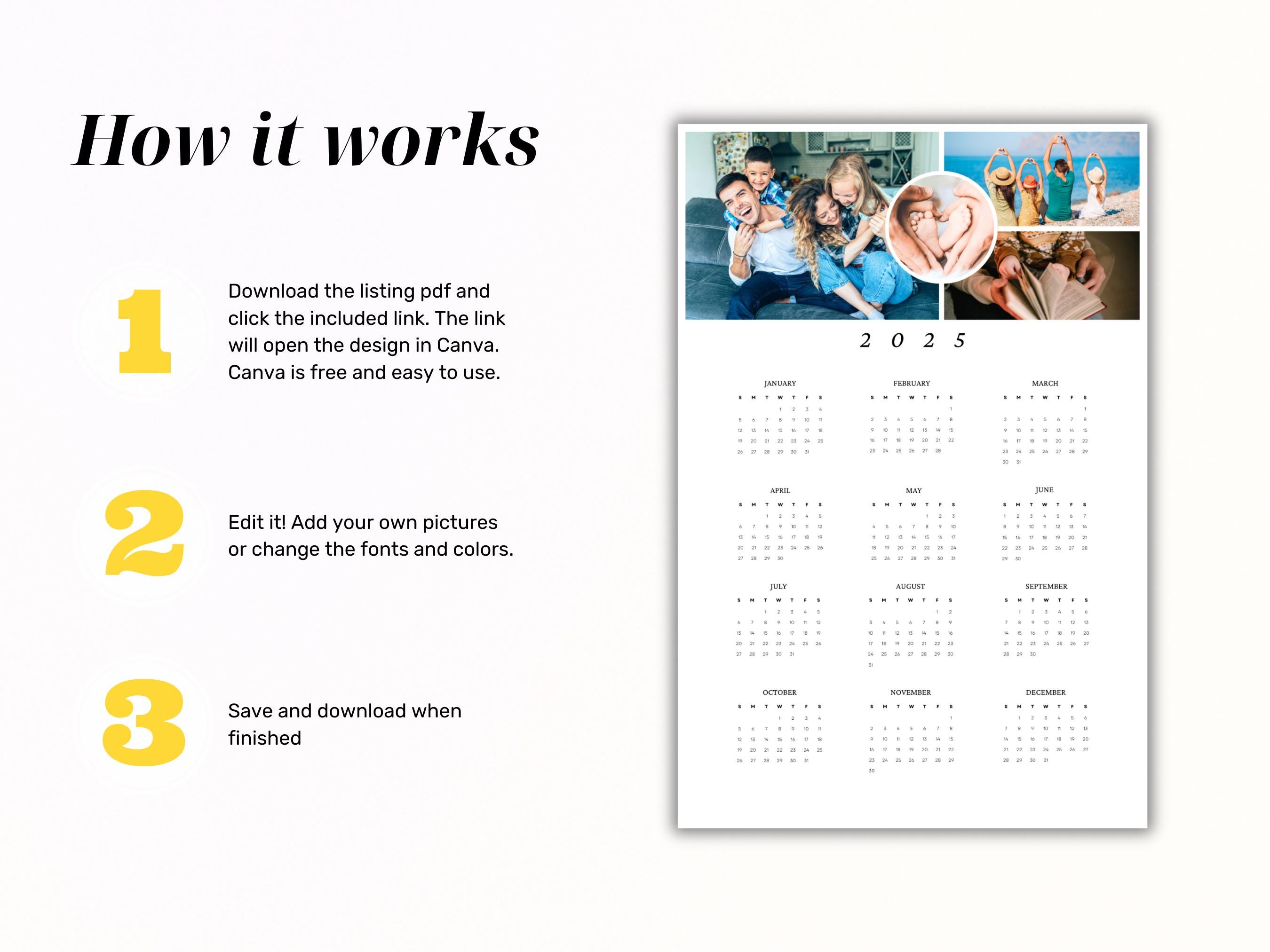 Family Photo Calendar 2025, Canva Template Editable Minimalist Calendar ...