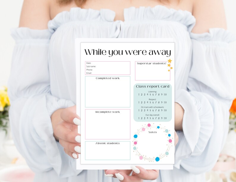 Substitute Teacher Note, Canva Template Printable With While You Were ...