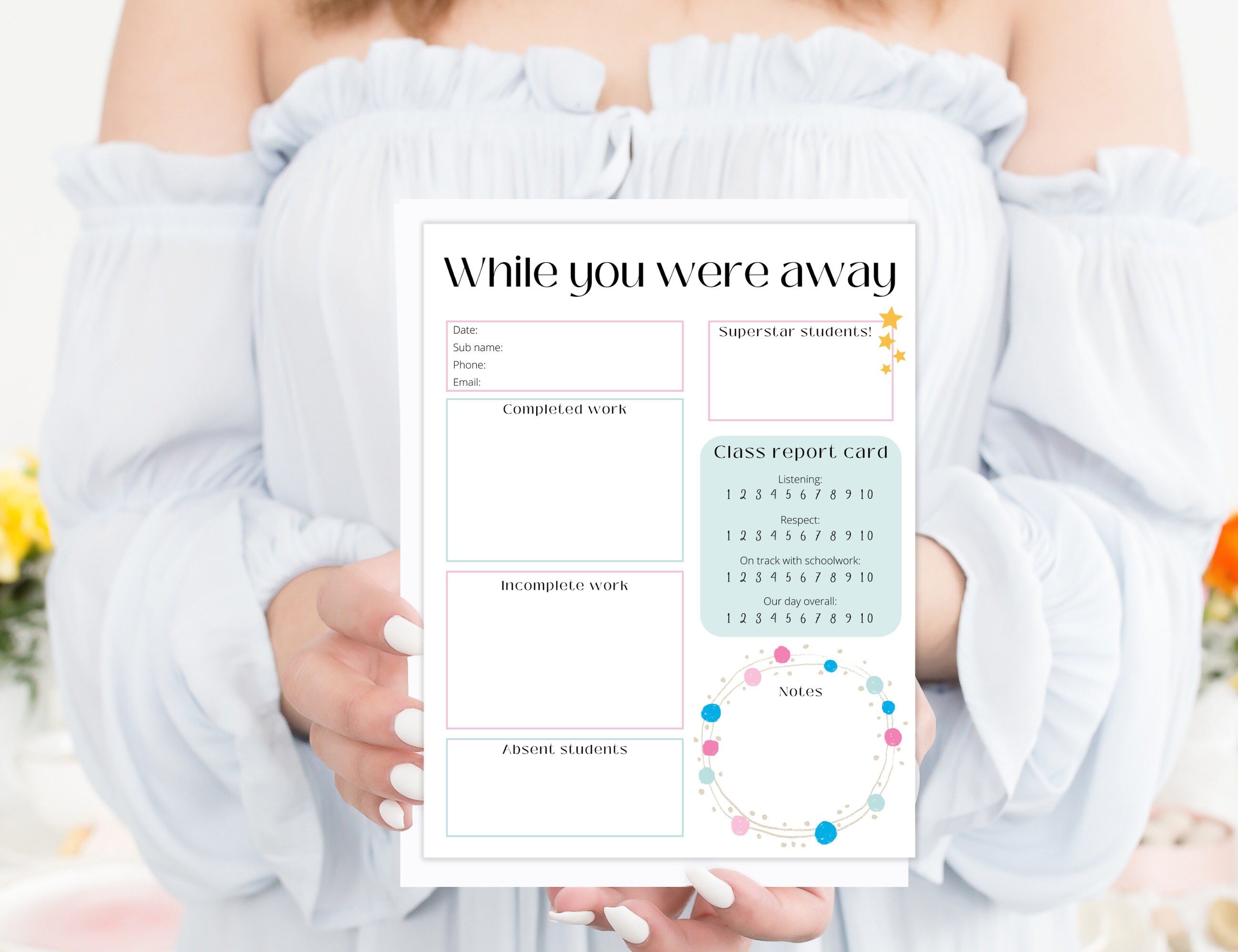 Substitute Teacher Note, Canva Template Printable With While You Were ...